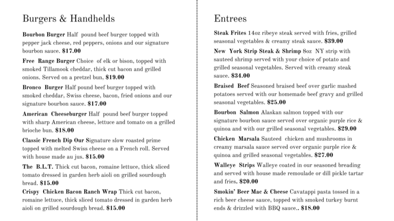Menu – The Falls Bistro